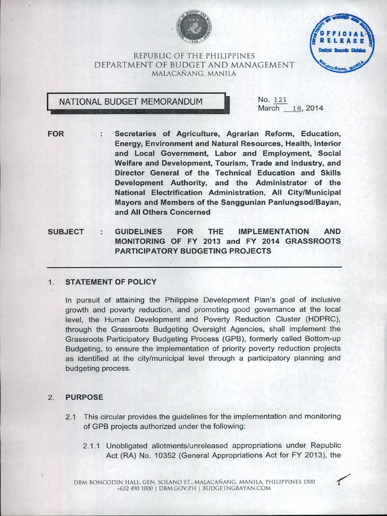 NBM - 121 (Guidelines in GPBP 2013-2014) | PDF | Economies | Governance