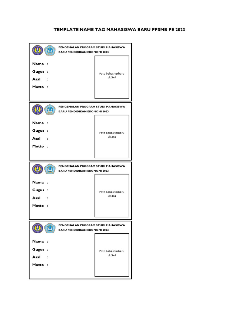 PENUGASAN_TEMPLATE NAME TAG MAHASISWA BARU | PDF