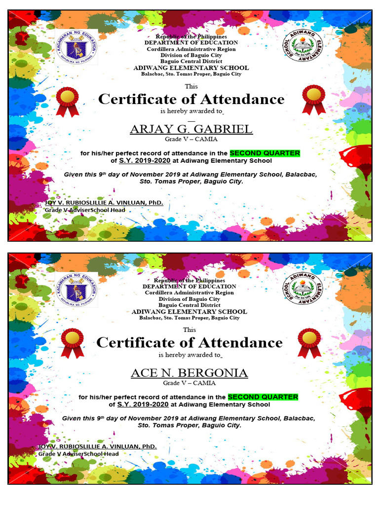 Perfect Attendance Certificates 2019-2020 | PDF