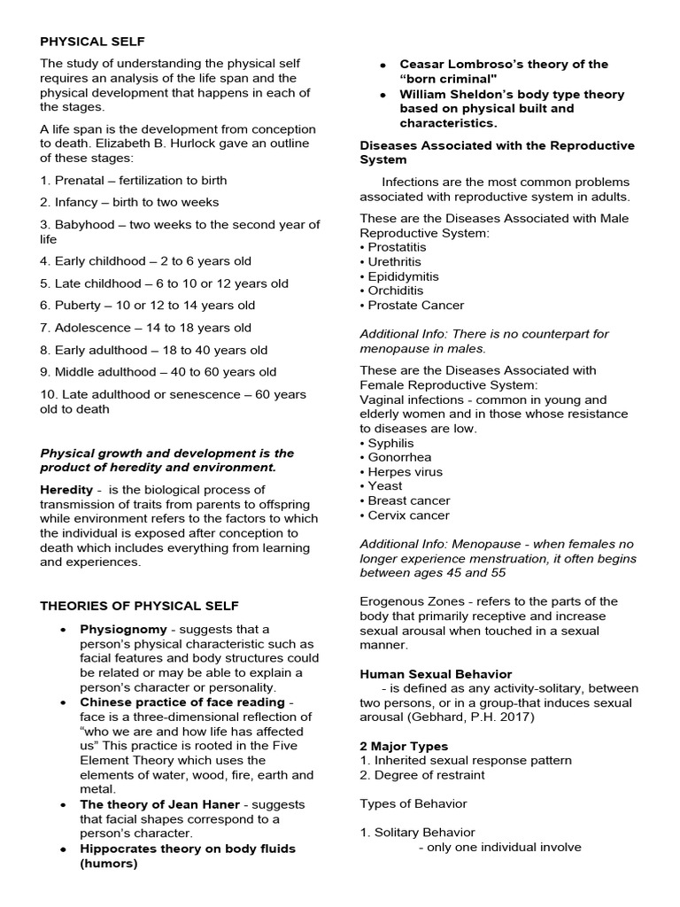 UTS Handout Physical Self | PDF | Self Esteem | Psychological Concepts
