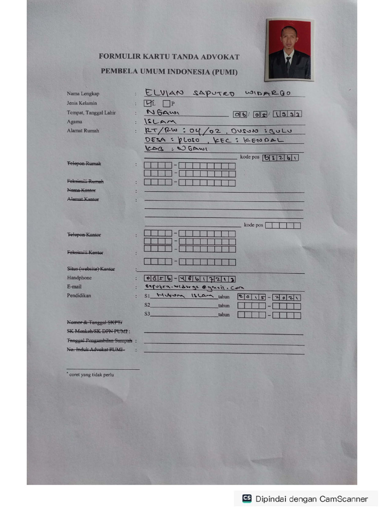 Formulir KTA PUMI | PDF