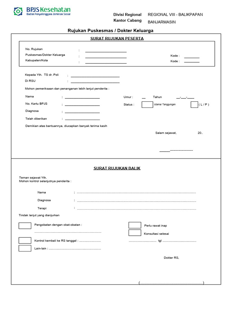 Surat Rujukan BPJS Kesehatan (Rujuk Balik) | PDF