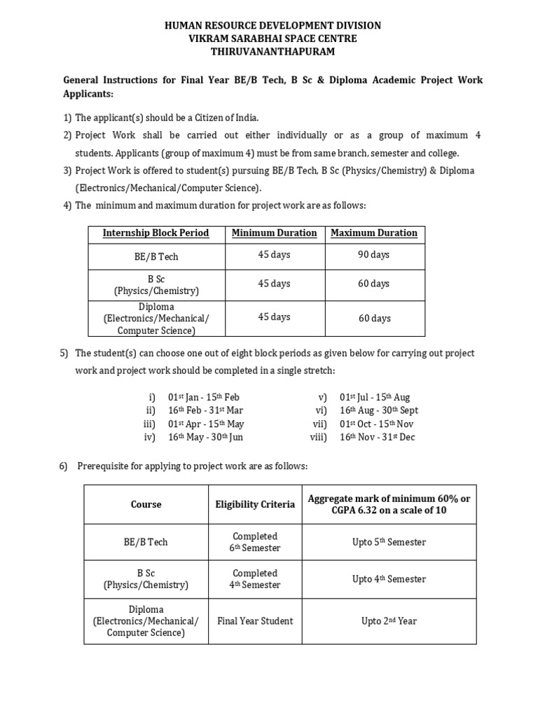 Final Year Project Guidelines for BE/B Tech | PDF