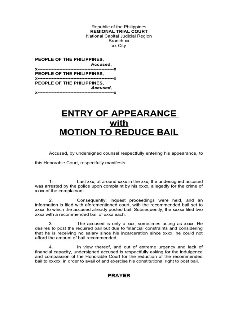 Motion To Reduce Bail | PDF | Bail | Courts