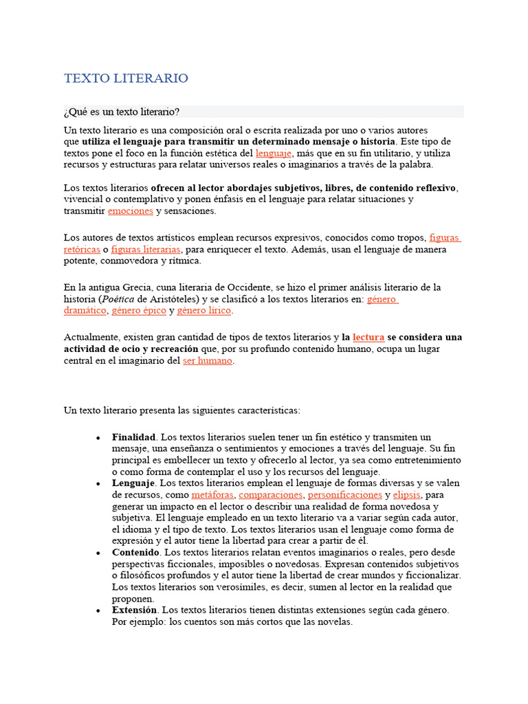 Características del Texto Literario | PDF | Clásicos | Ficción general