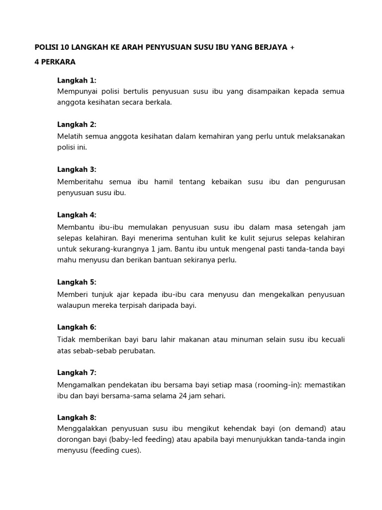 10 LANGKAH DAN 4 PERKARA KE ARAH PENYUSUAN SUSU IBU YANG BERJAYA | PDF