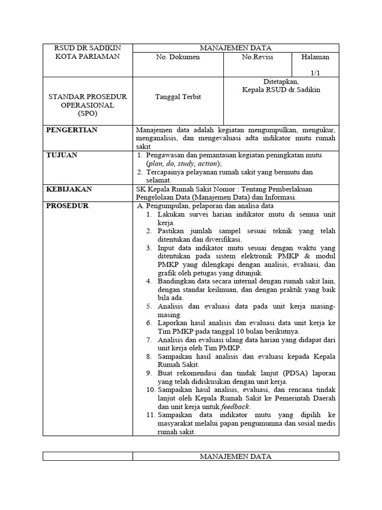 Sop Manajemen Data | PDF