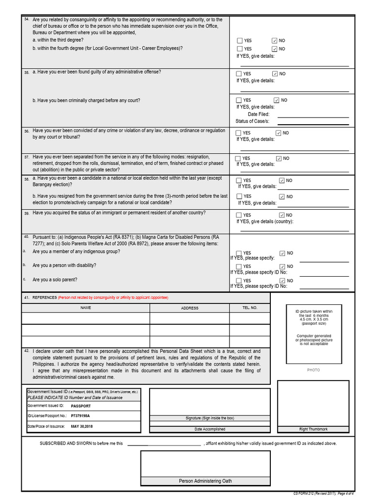 CS Form No. 212 Personal Data Sheet Revised1 | PDF | Crimes | Crime ...