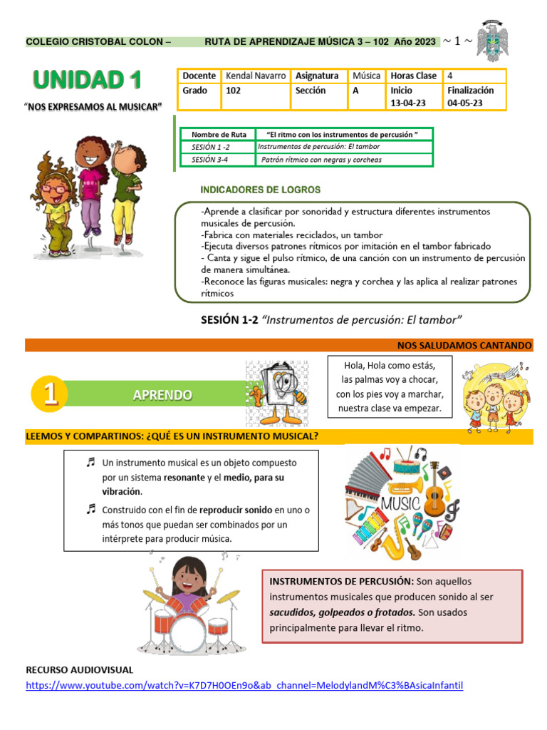 Ruta 3 - 102 EL RITMO CON LOS INSTRUMENTOS DE PERCUSIÓN | PDF | Ritmo ...