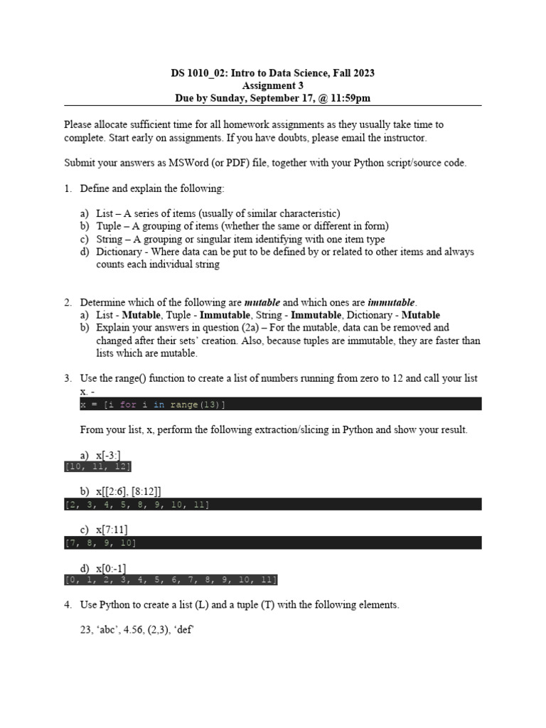 HW3 - List, Tuple, Dictionary, String (Completed) | PDF