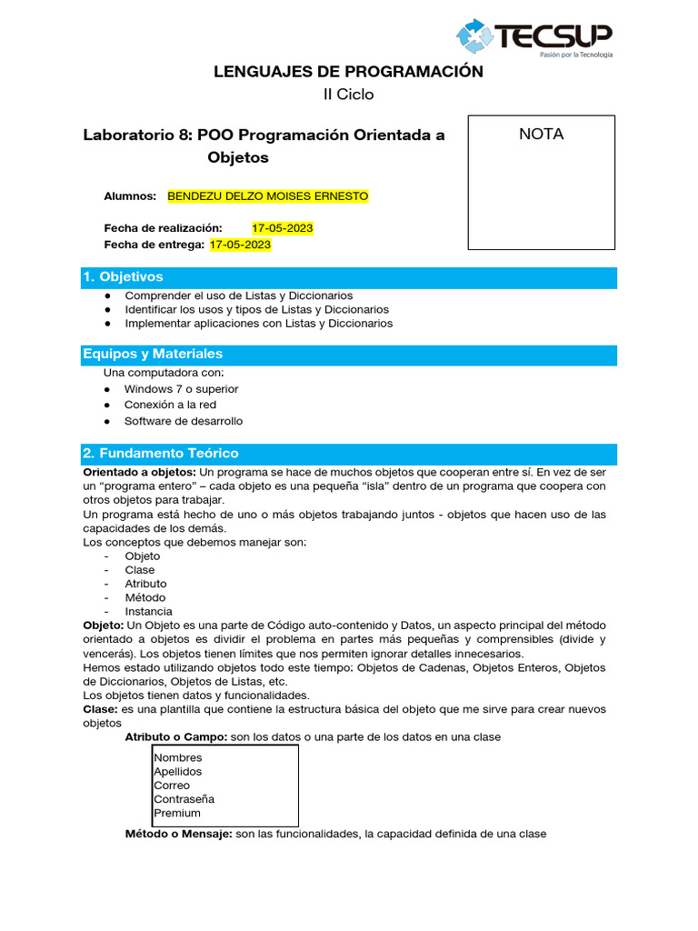 L8 POO Programación Orientada A Objetos | PDF | Objeto (informática) | Programación orientada a ...