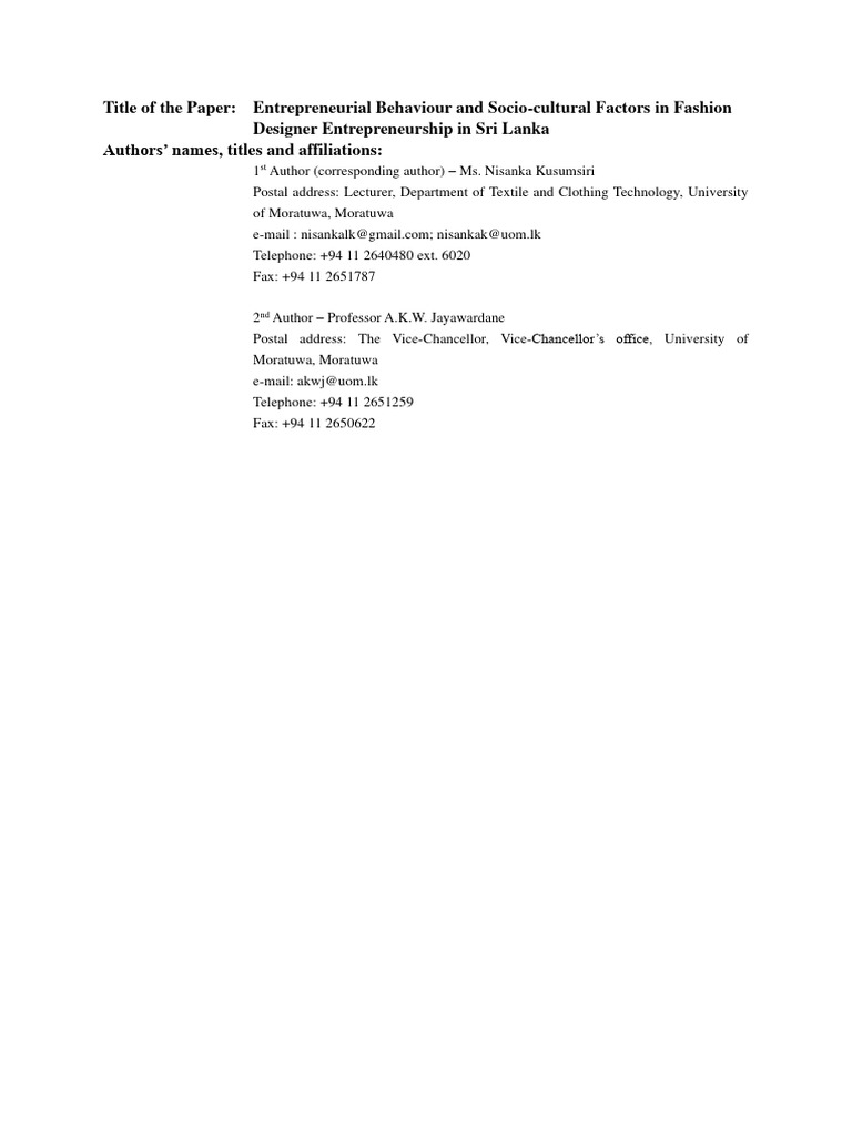 Paper ID 70 - S.A.Nisanka Samanmali Kusumsiri - Entrepreneurial ... Paper ID 70 - S.A.Nisanka Samanmali Kusumsiri - Entrepreneurial ...