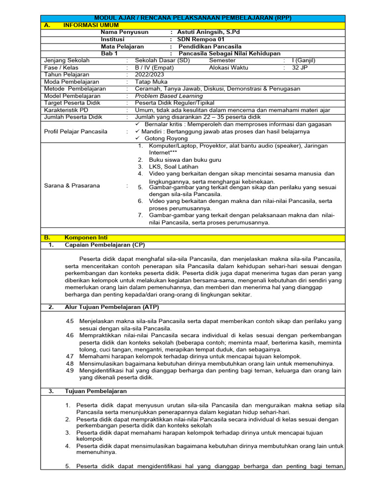 Modul Ajar Pp-Materi Pancasila Sebagai Nilai Kehidupan | PDF