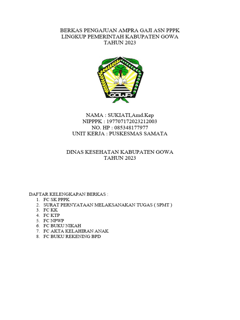 Berkas Pengajuan Ampra Gaji Asn PPPK | PDF | Pengelolaan Keuangan & Uang