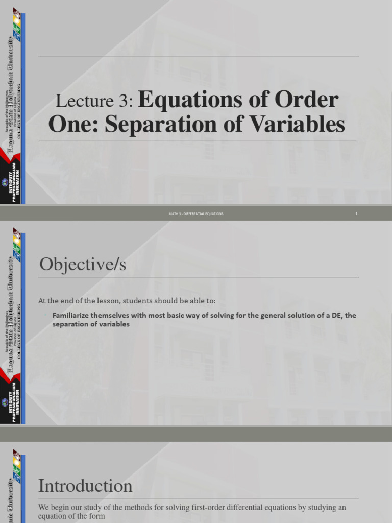 Lecture 3 Separations of Variables With Solutions | Download Free PDF ...
