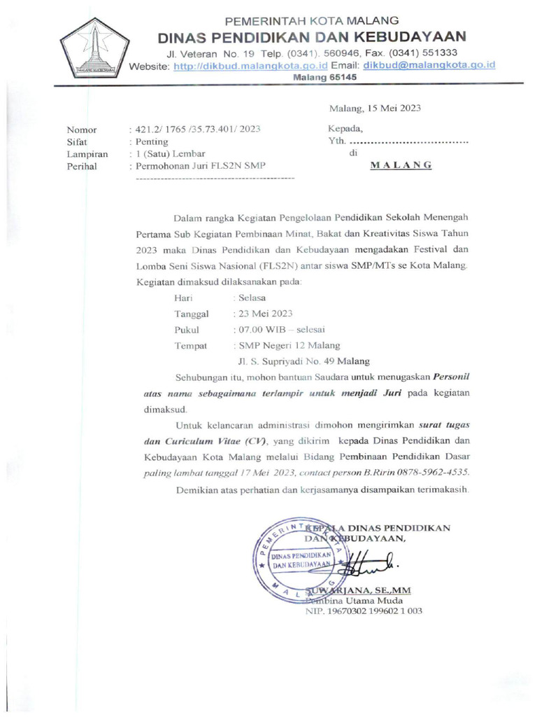 PERMOHONAN JURI FLS2N SMP (2) | PDF