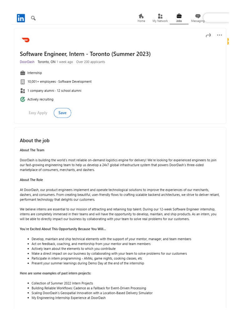 DoorDash Software Engineer Intern 2023 | PDF | Internship | Job Hunting