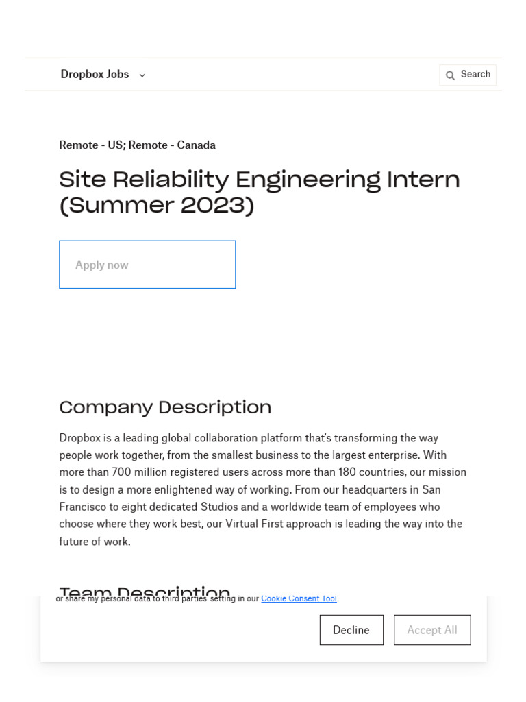 Dropbox Site Reliability Engineering Intern (Summer 2023) - Dropbox | PDF | Computing ...