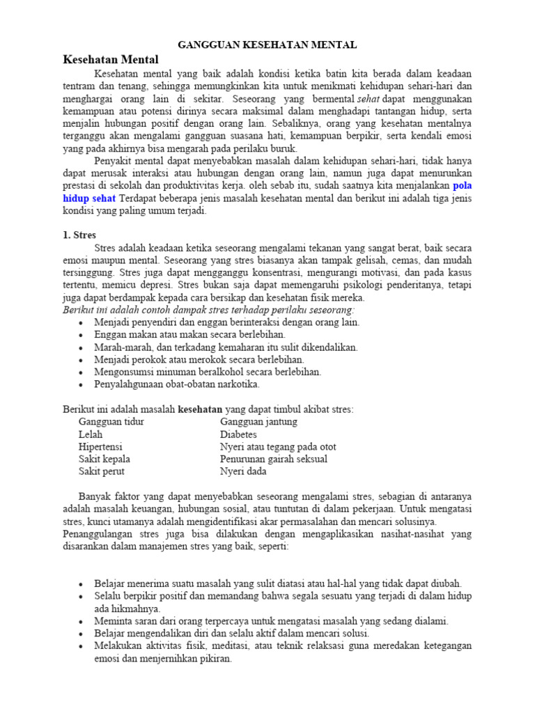 Gangguan Kesehatan Mental | PDF | Pengembangan Diri | Gaya Hidup