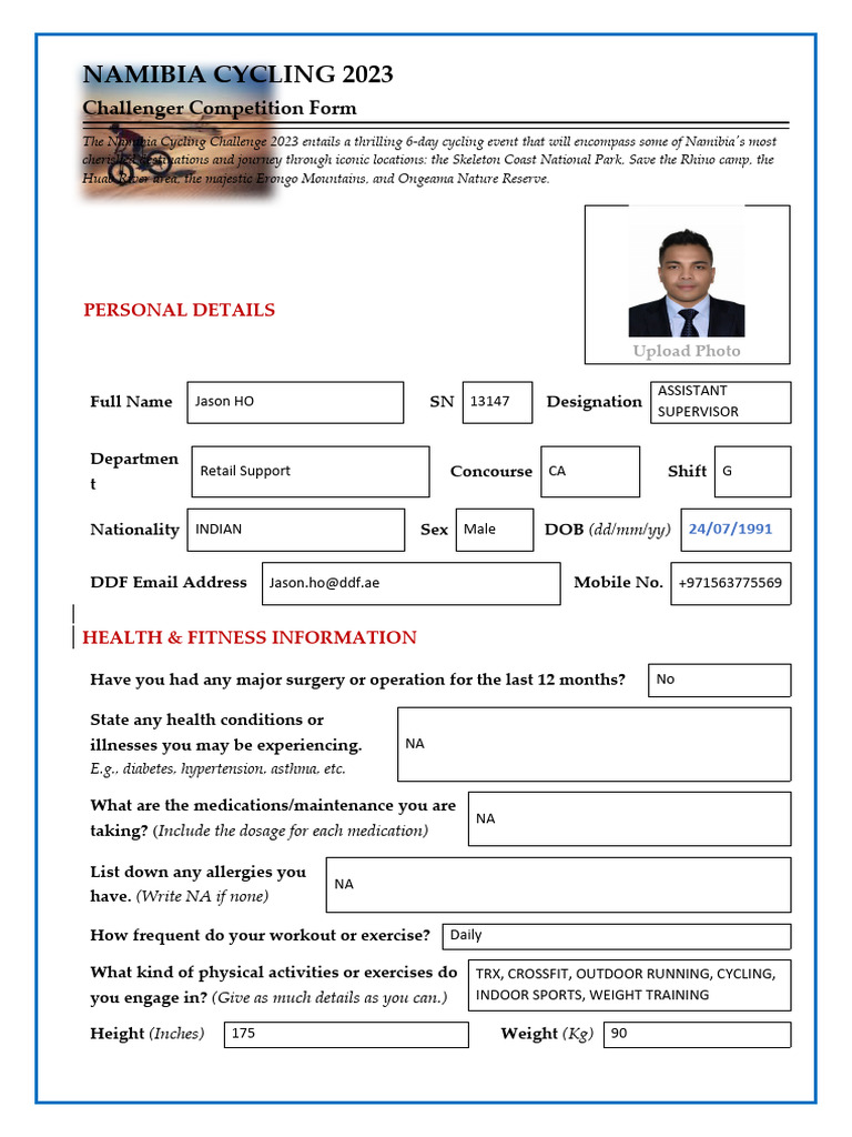 Namibia Cycling Challenger Form-Fillable Form. | PDF | Social Media ...