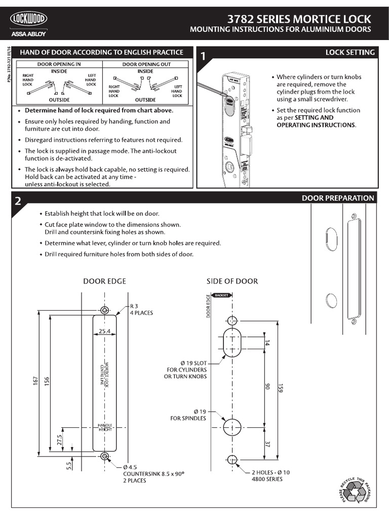 3782 Series Aluminium Door Mounting Instructions (001) | PDF