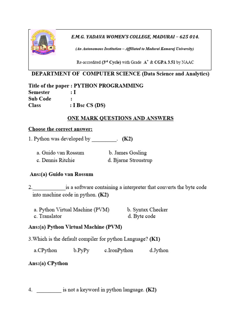 Python Programming Quiz Guide | PDF | Control Flow | Parameter (Computer Programming)