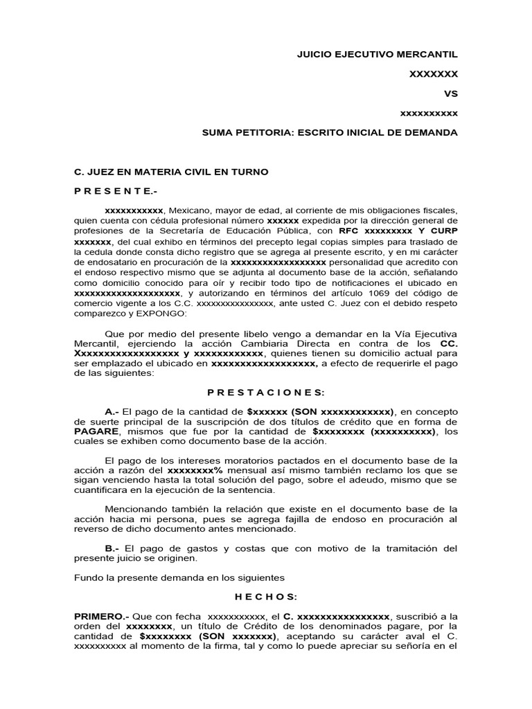 Demanda Ejecutiva Mercantil Con Aval Endosatario en Procuracion | PDF | Finanzas y dinero | Derecho