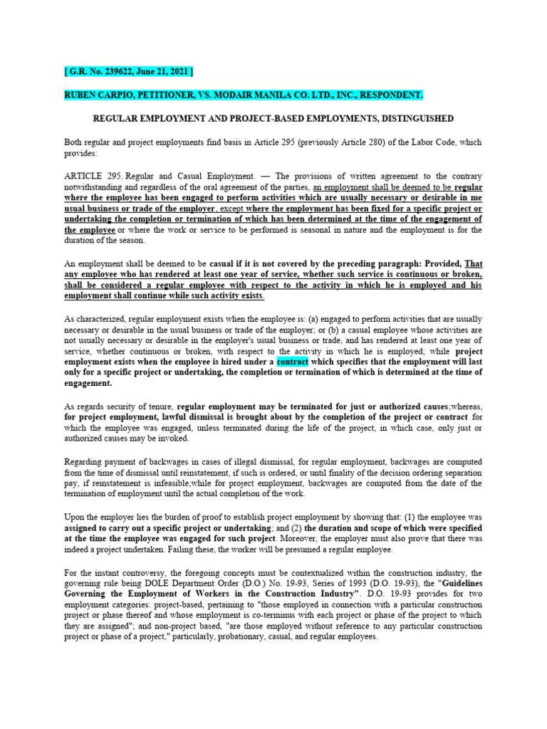 Project Employee Cases | PDF | Employment | Labour Law