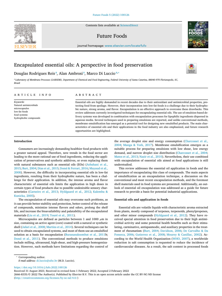 Encapsulated Essential Oils - A Perspective in Food Preservation | PDF ...