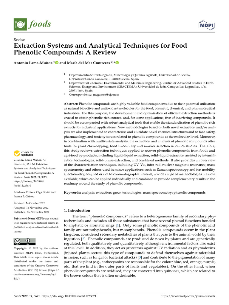 Extraction System N Analytical Techniques 4 Food Phenolic Compounds
