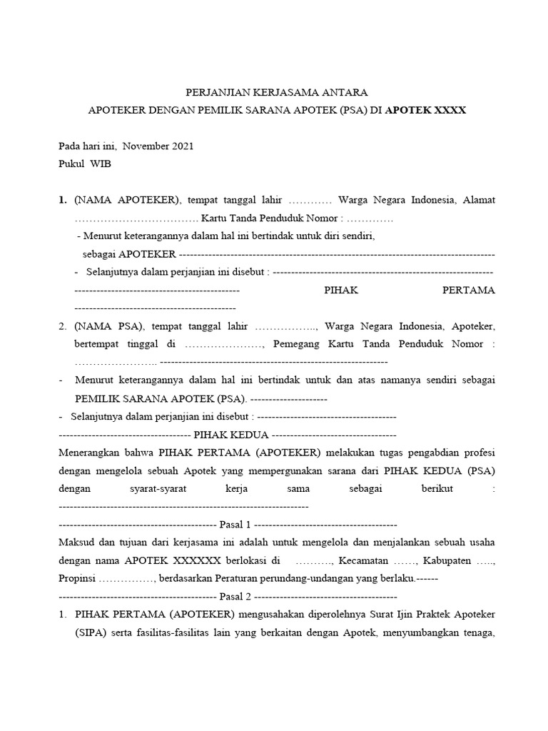 Draft Perjanjian Notaris Psa Apj Apotek Pdf