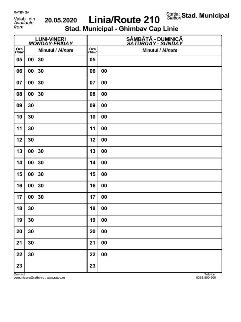 Linia 210 Stad. Municipal Ghimbav Cap Linie Stad. Municipal | PDF