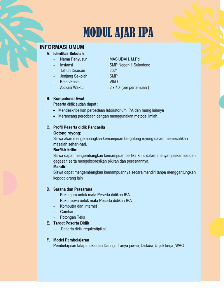 MODUL AJAR IPA Alat Lab | PDF