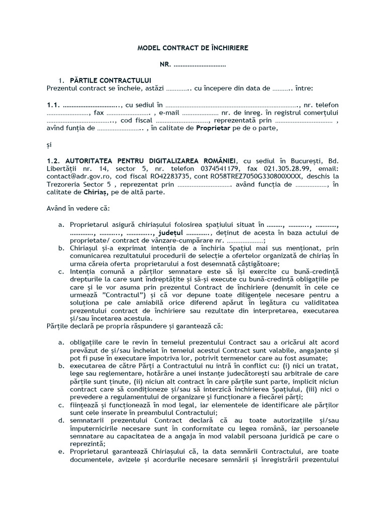 Model Contract de Inchiriere | PDF