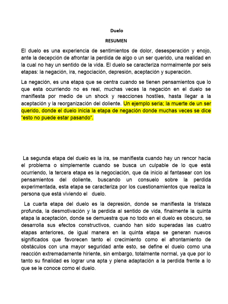 Etapas del Duelo y Superación | PDF