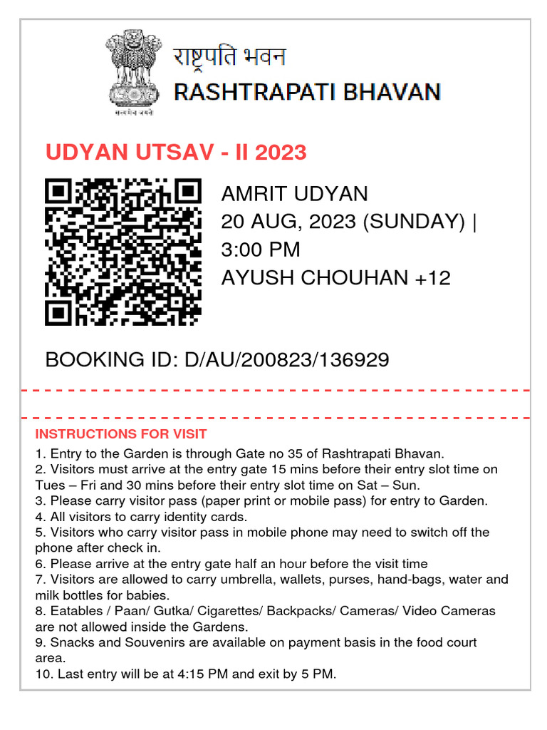 Udyan Utsav - Ii 2023: Amrit Udyan 20 AUG, 2023 (SUNDAY) - 3:00 PM Ayush Chouhan +12 | PDF