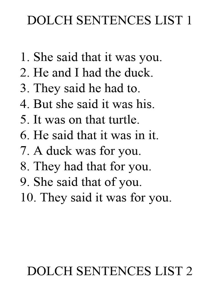 Dolch Sentences | PDF