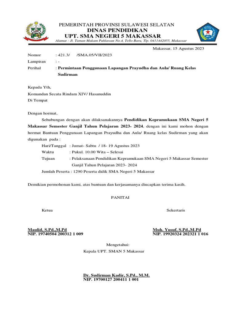 Surat Ijin Penggunaan Lapangan | PDF
