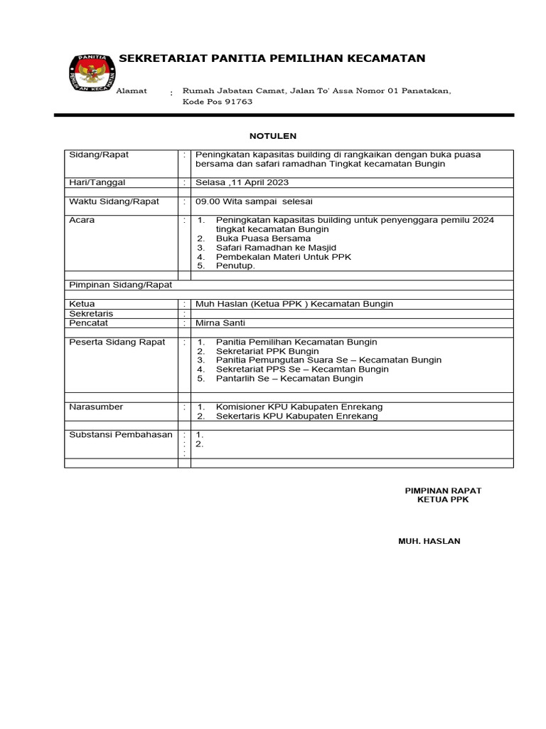 Notulen PPK 2023 | PDF