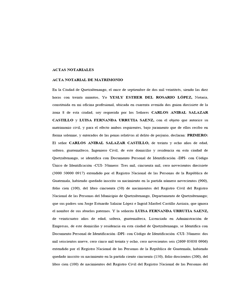 ACTAS NOTARIALES y ACTAS DE LEGALIZACIÓN | PDF | Matrimonio | Guatemala