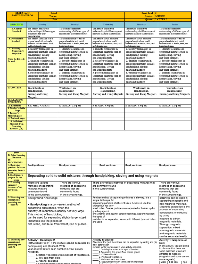 Week7 DLL Science | PDF | Mixture | Magnetism