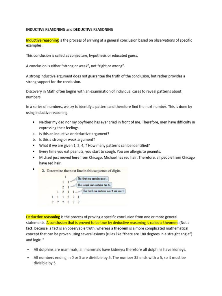 Inductive Reasoning and Deductive Reasoning | PDF