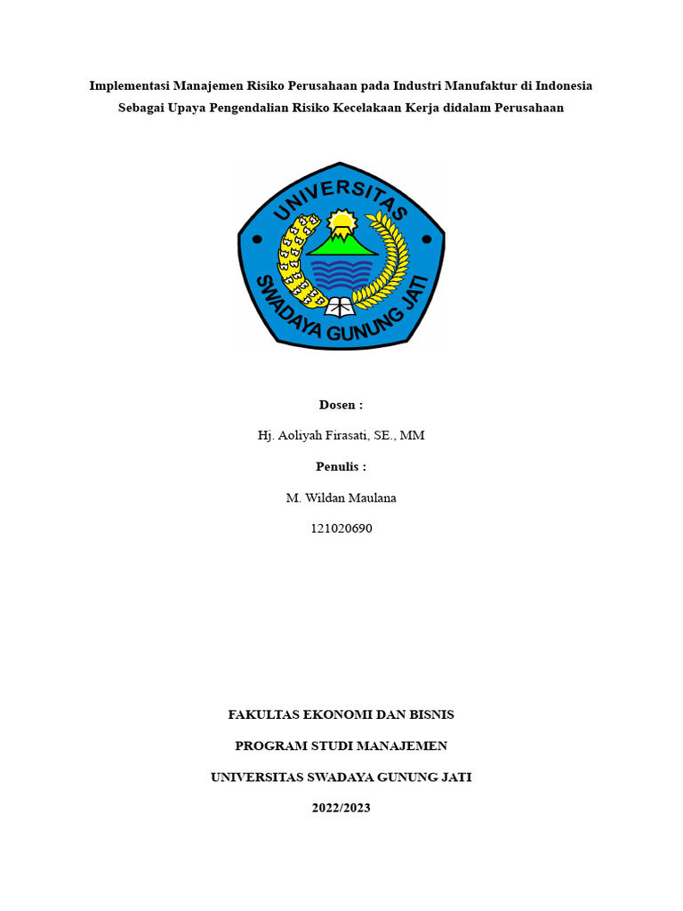 M. Wildan Maulana - Tugas Makalah Manajemen Risiko Bisnis - Manajemen ... M. Wildan Maulana - Tugas Makalah Manajemen Risiko Bisnis - Manajemen ...
