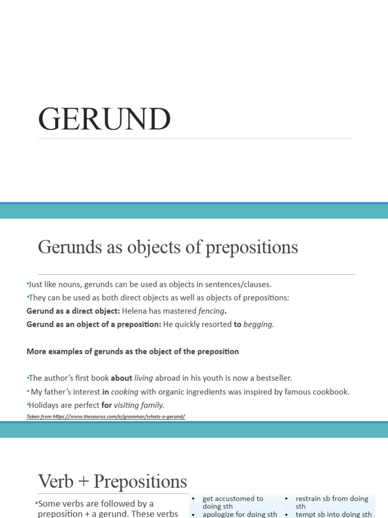 GERUNDS | PDF | Preposition And Postposition | Verb