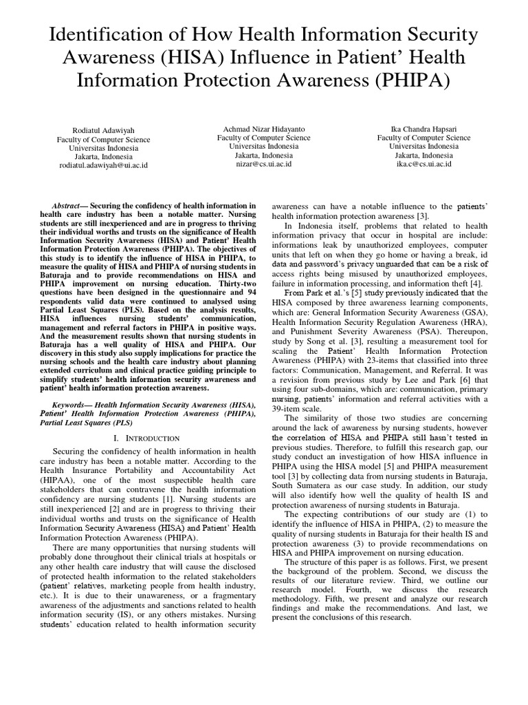 Identification of How Health Information Security Awareness (HISA ...