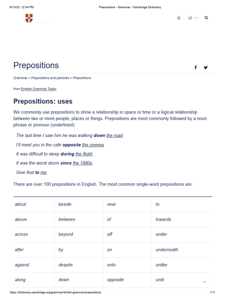Understanding English Prepositions | PDF | Preposition And Postposition ...