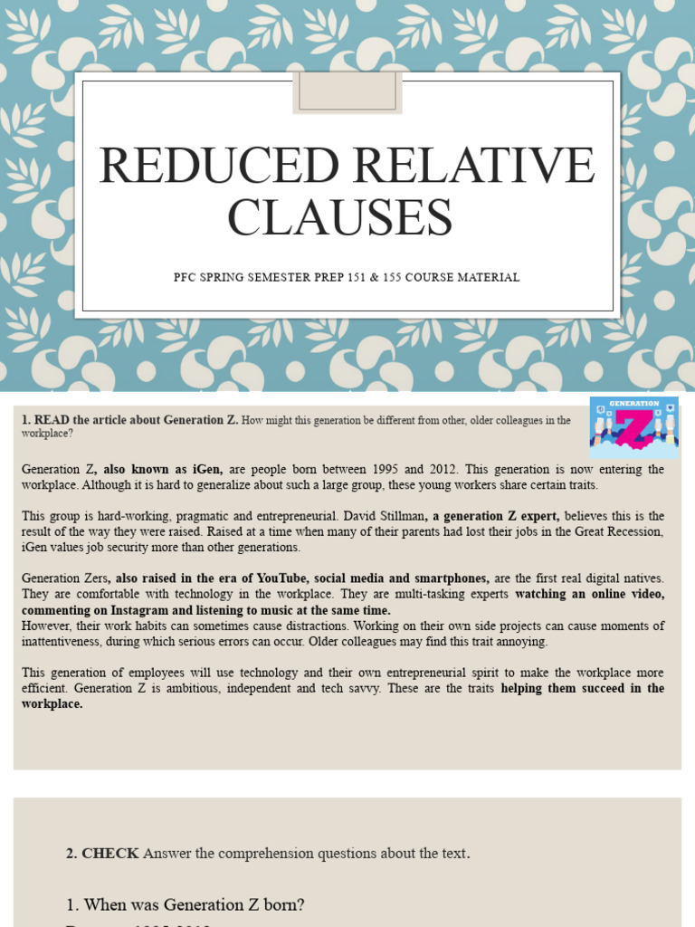 Reduced Relative Clauses | PDF | Social Media | Popular Culture & Media ...