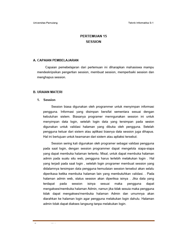 TPL0373 - Pertemuan Ke-15 - Session - Pemrograman Web 2 | PDF