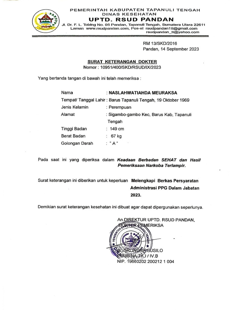 Surat Keterangan Sehat - Ahda | PDF