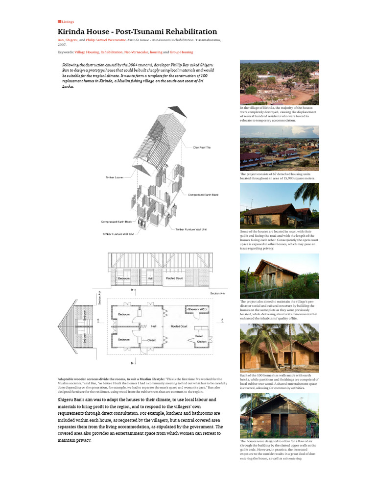 Kirinda Post-Tsunami Housing Design | PDF